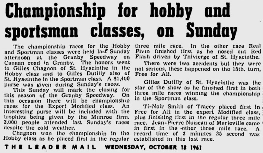 Granby Speedway - Saison 1961