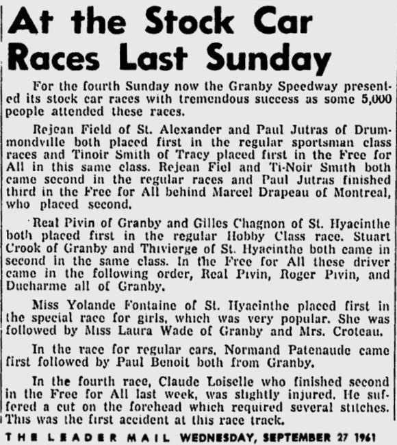 Granby Speedway - Saison 1961