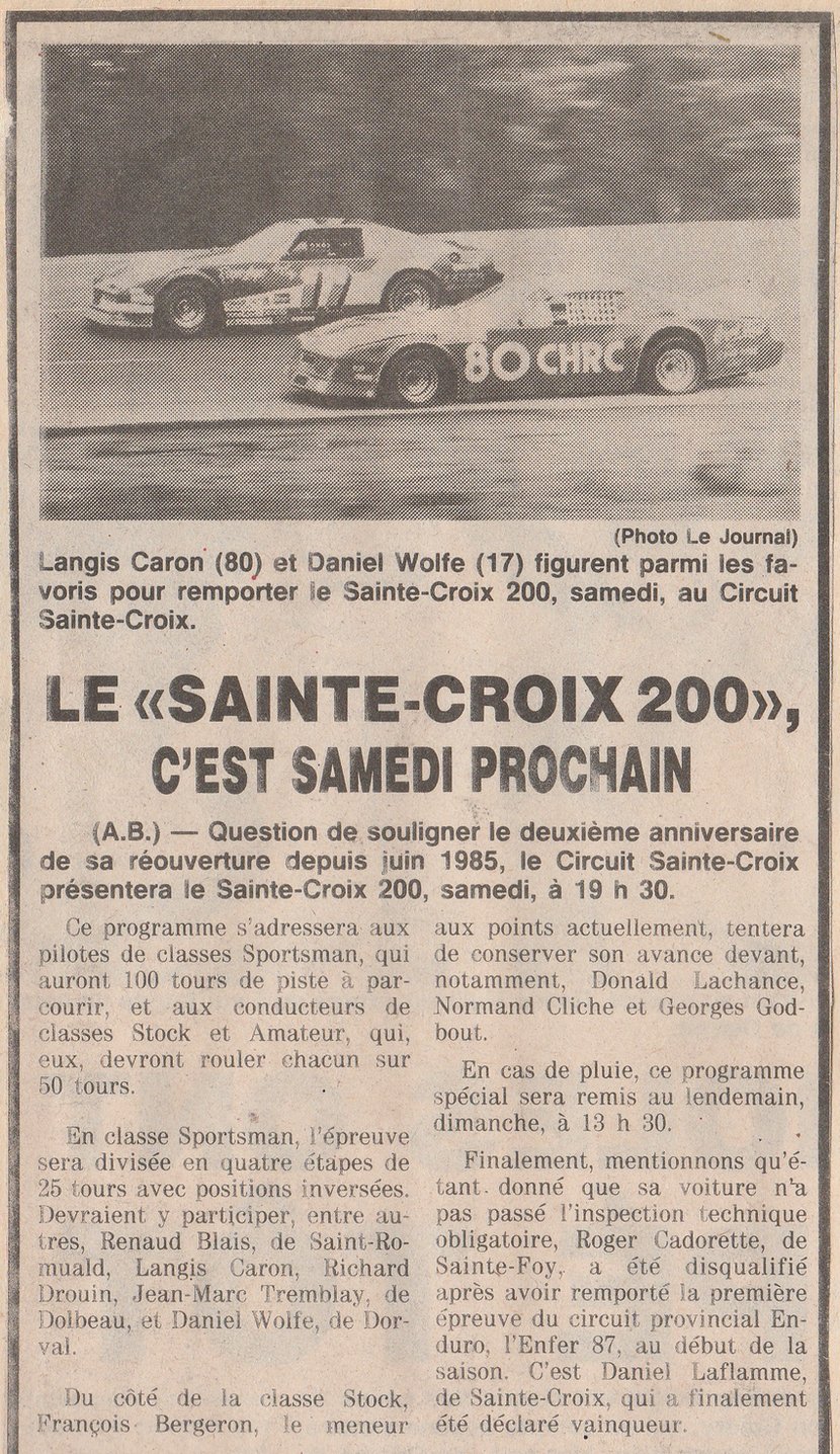 Circuit Ste-Croix - Saison 1987