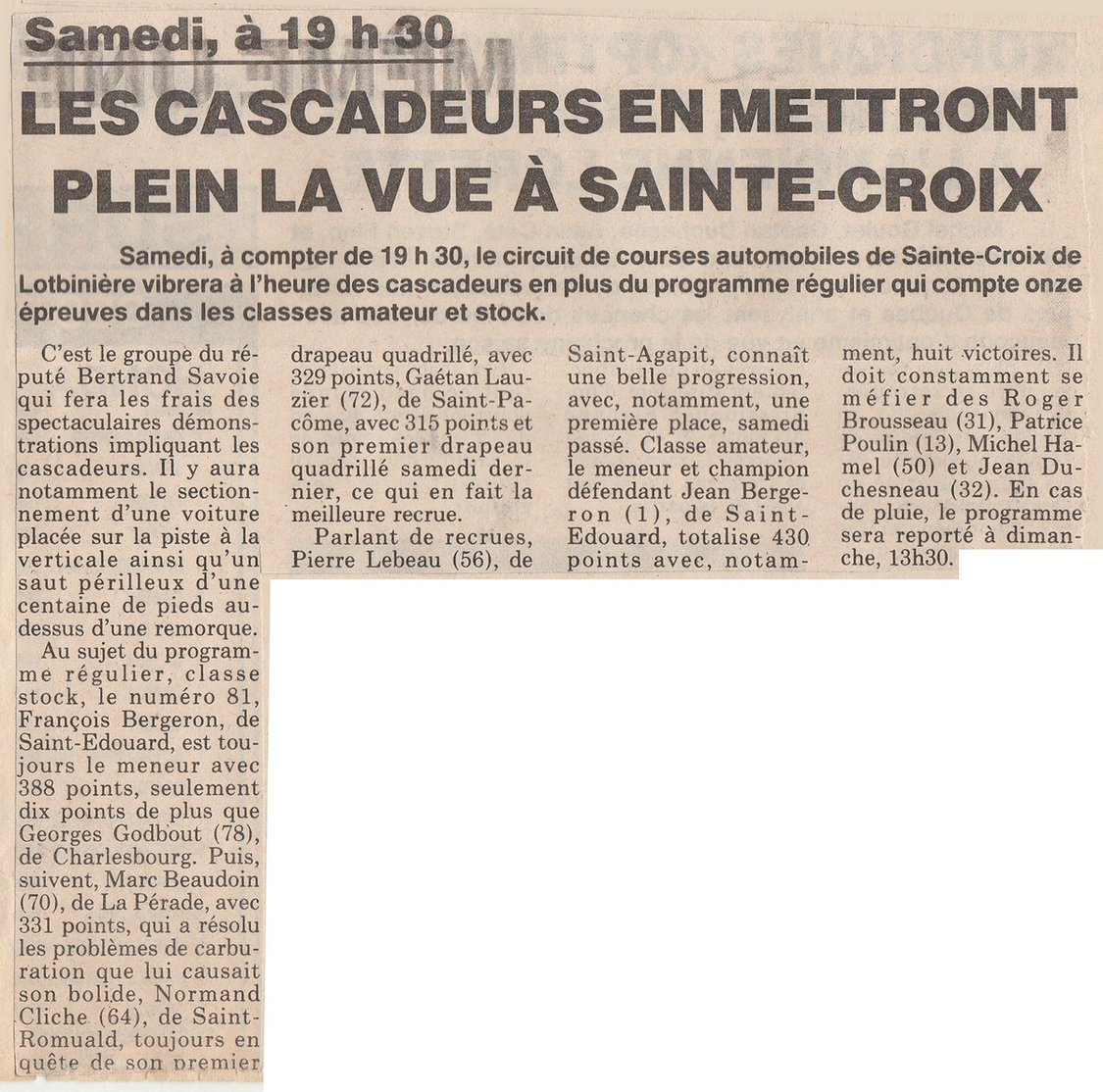 Circuit Ste-Croix - Saison 1988